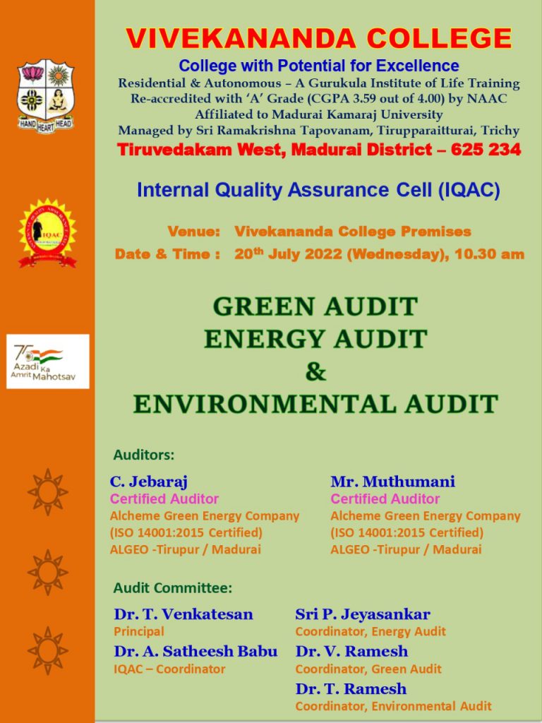 Green Audit, Energy Audit & Environmental Audit – Vivekananda College
