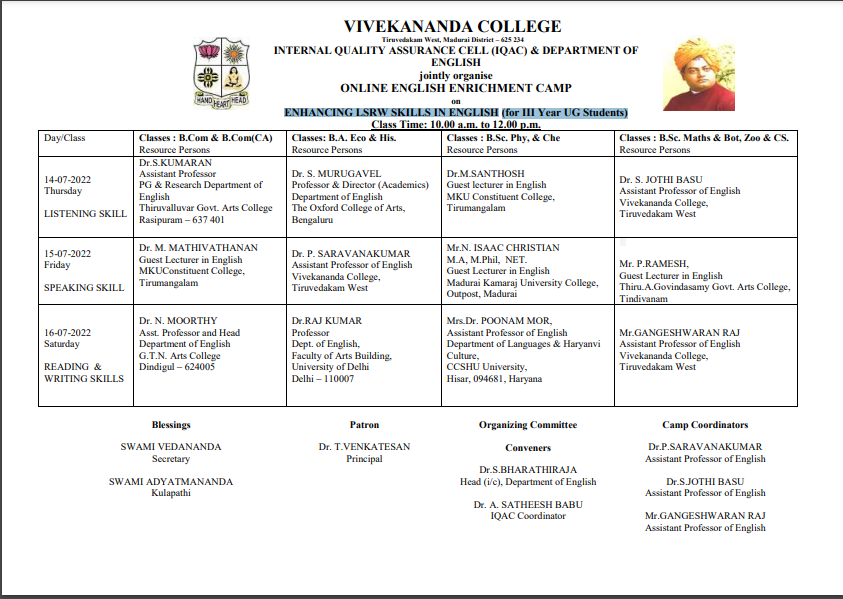 ENHANCING LSRW SKILLS IN ENGLISH (for III Year UG Students ...