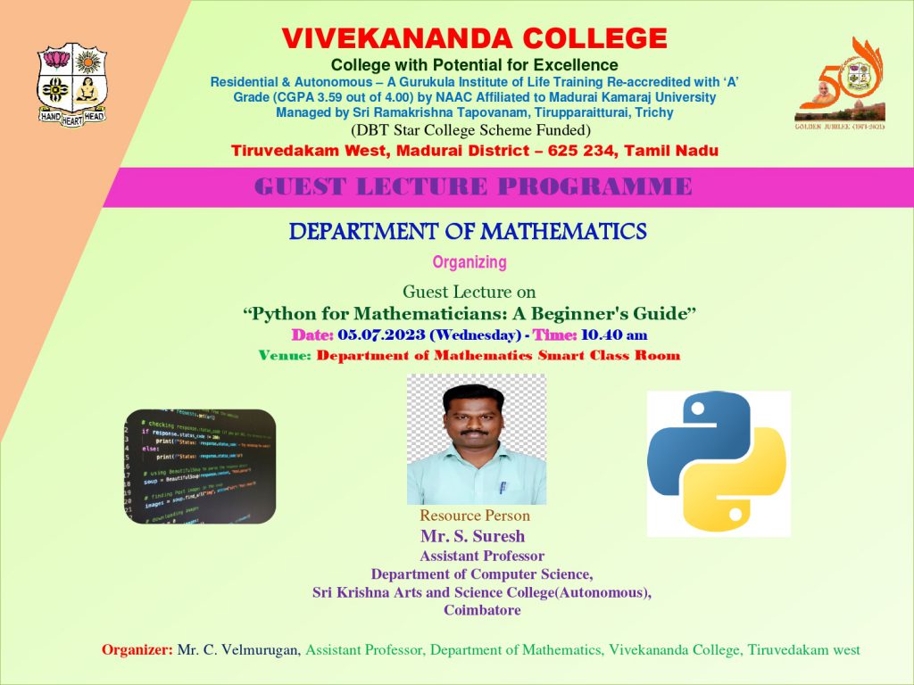 Python for Mathematician: A Beginner’s Guide – Vivekananda College
